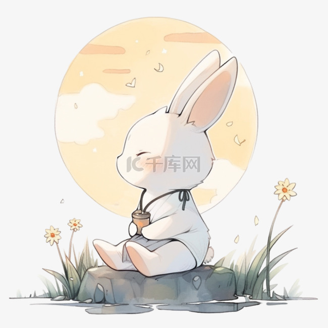 中秋节兔子赏月元素卡通素材图片免费下载-千库网