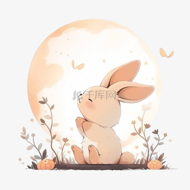 中秋节兔子赏月卡通元素素材图片免费下载-千库网