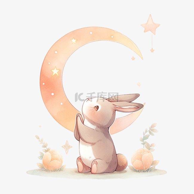 兔子赏月卡通中秋节元素素材图片免费下载-千库网