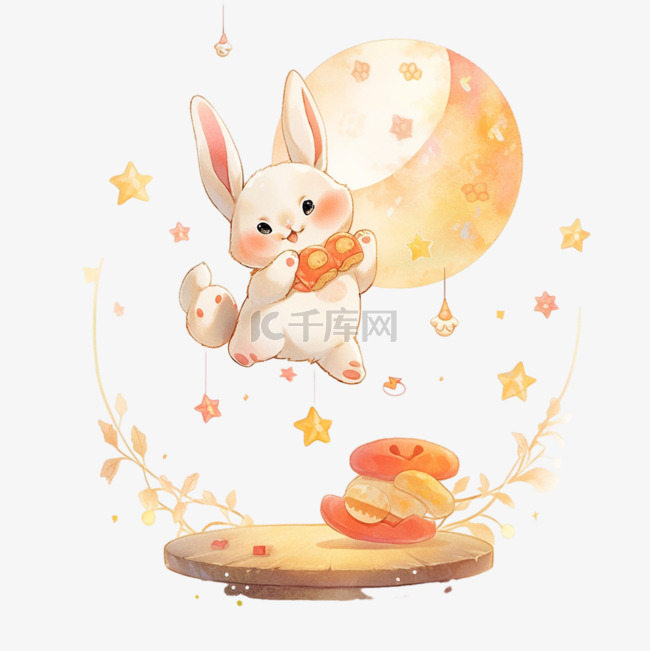 卡通中秋节兔子望着月亮元素素材图片免费下载-千库网