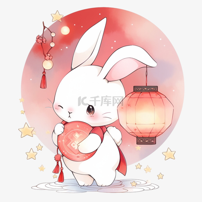 中秋节兔子月亮灯笼卡通元素素材图片免费下载-千库网