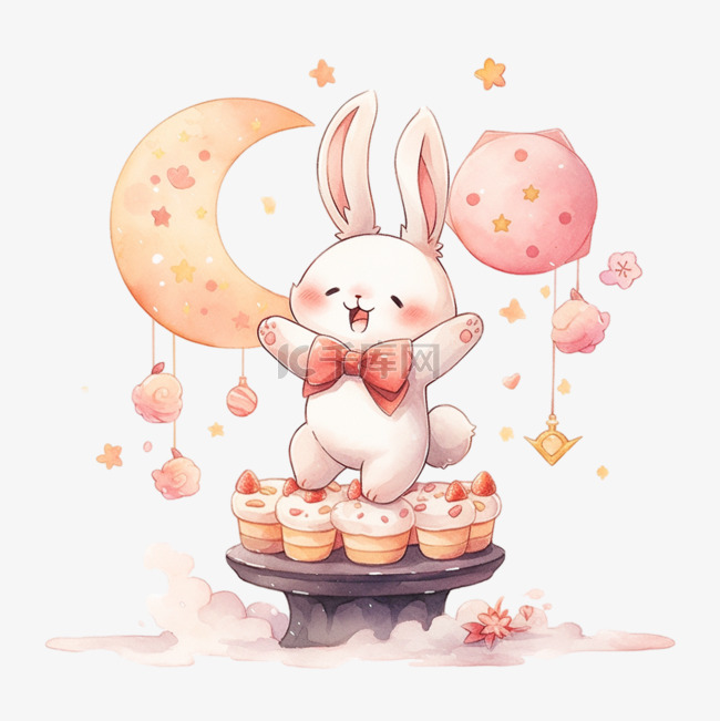 中秋节兔子卡通望着月亮元素素材图片免费下载-千库网