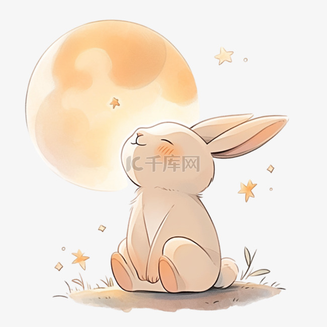 中秋节赏月兔子卡通元素素材图片免费下载-千库网
