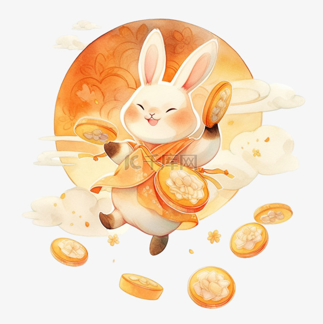 中秋节可爱兔子卡通望着月亮元素素材图片免费下载-千库网
