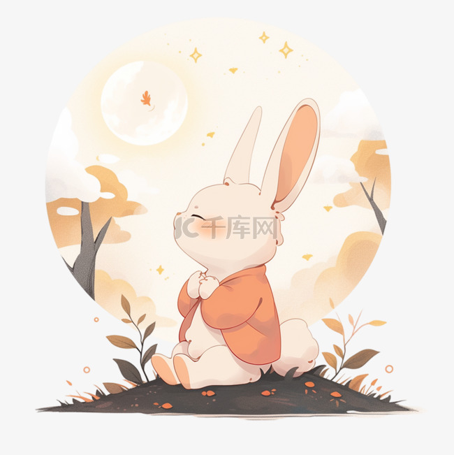 兔子赏月卡通中秋节元素祈福素材图片免费下载-千库网