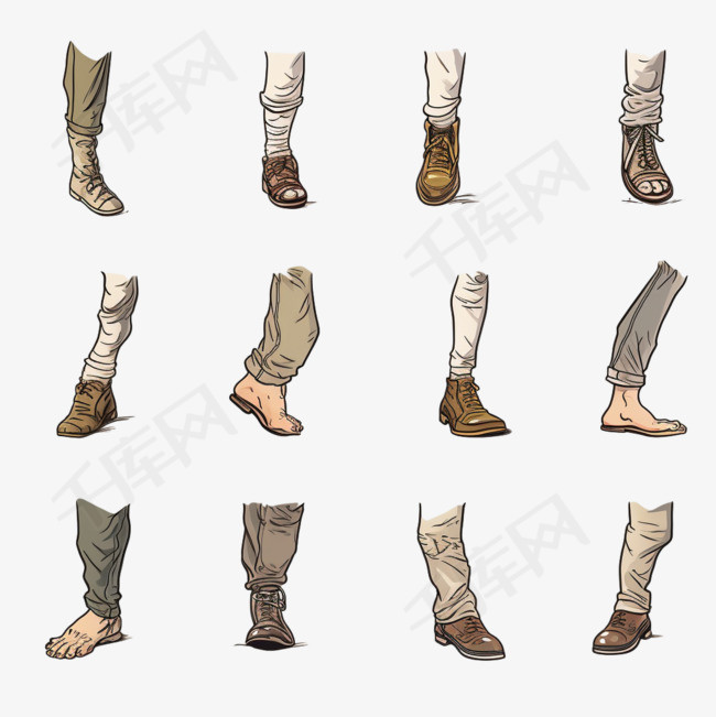 戴着手套，脚穿着鞋子的复古卡通人物。可爱的动画角色身体部位。漫画手臂手势和行走腿部姿势向量集素材图片免费下载-千库网