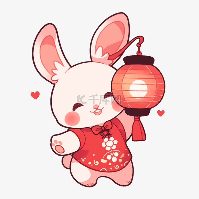 中秋节免抠兔子灯笼元素手绘卡通素材图片免费下载-千库网