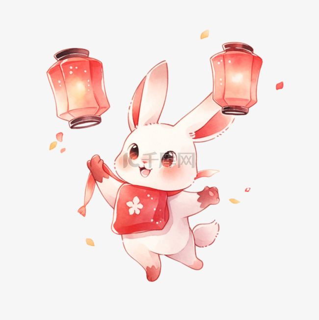 中秋节兔子灯笼卡通元素素材图片免费下载-千库网