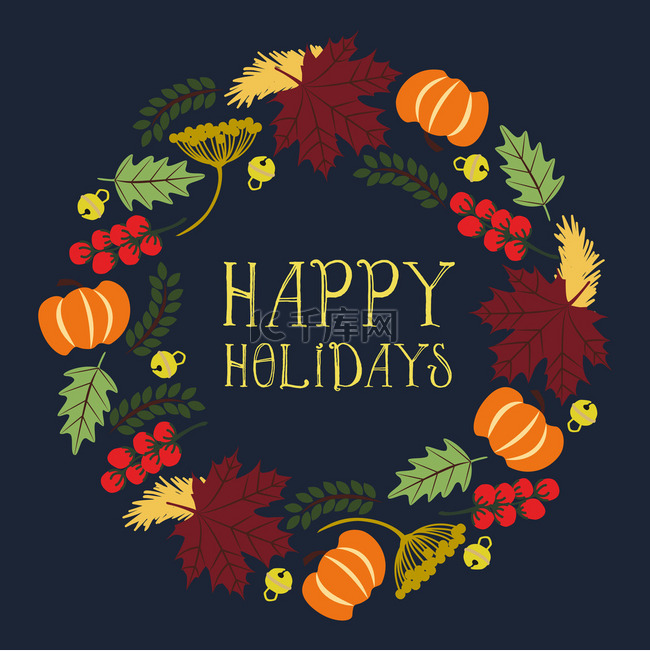 Happy Holiday card with small wreath.素材图片免费下载-千库网