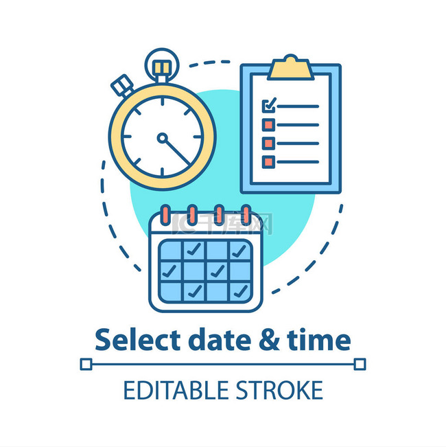 Select date and time concept icon. Choose day thin line illustration ...