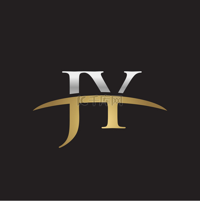 首字母 Jy 金银耐克标志旋风 logo 黑色背景素材图片免费下载-千库网