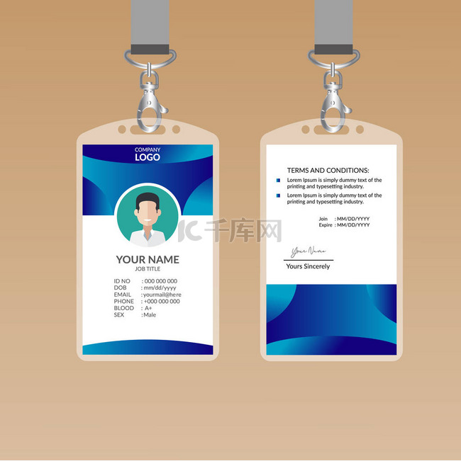 Nice Blue ID Card Design Template素材图片免费下载-千库网