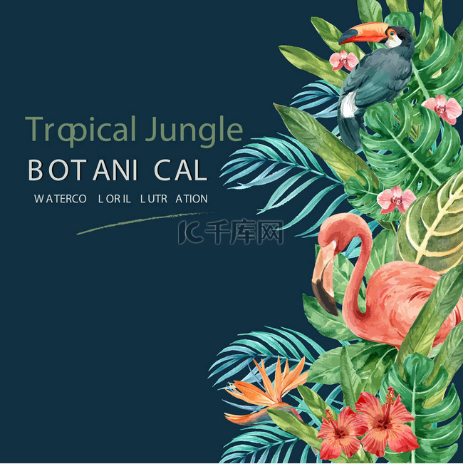 tropical stylish template frame design with text, vector illustration素材 ...