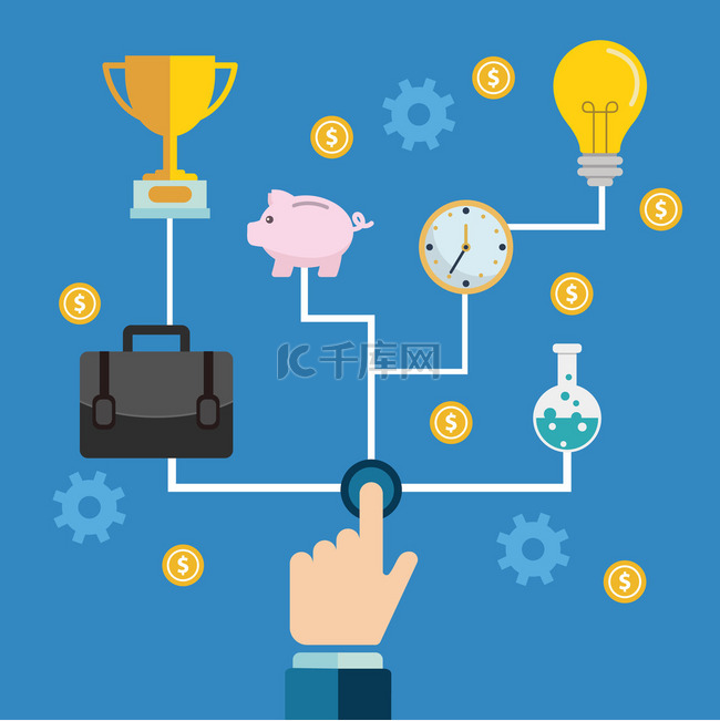 启动或启动与齿轮和齿轮行业的各种图标。手按下按钮.素材图片免费下载-千库网