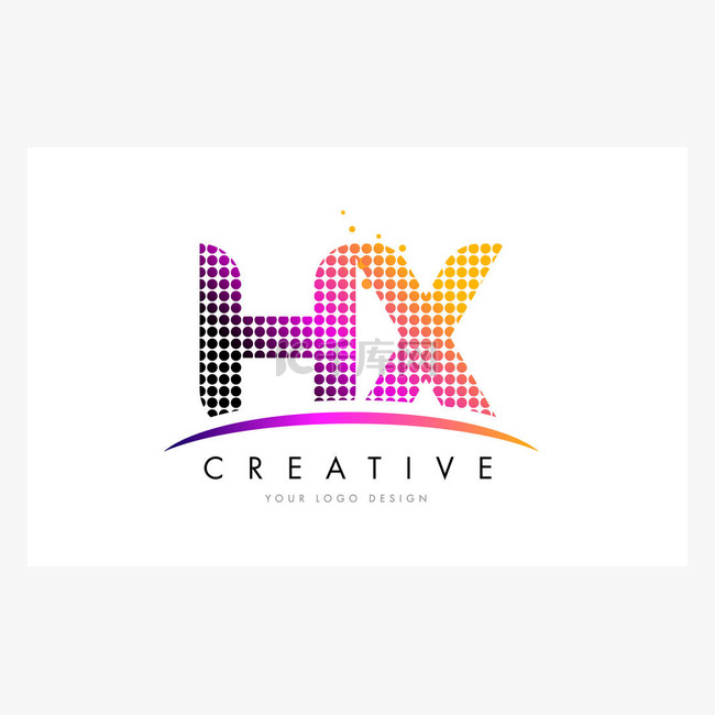 Hx H X 字母标志设计与洋红色点和旋风素材图片免费下载-千库网