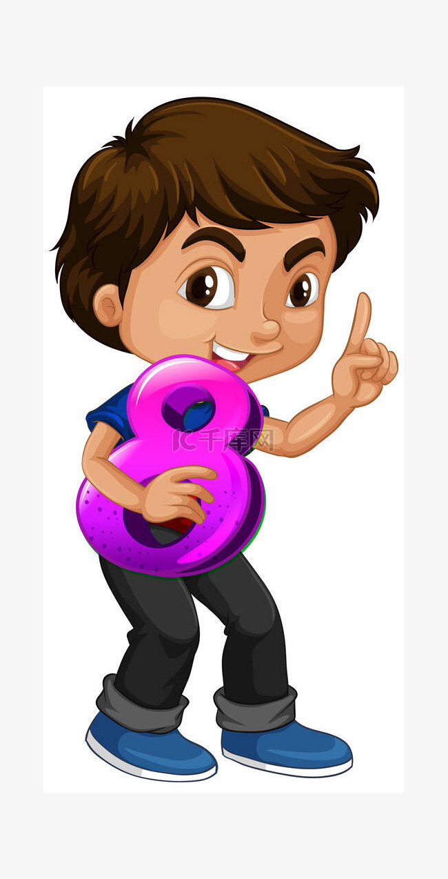Asian boy holding math number eight illustration素材图片免费下载-千库网