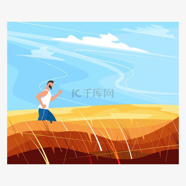 运动员在农村风景中奔跑素材图片免费下载-千库网