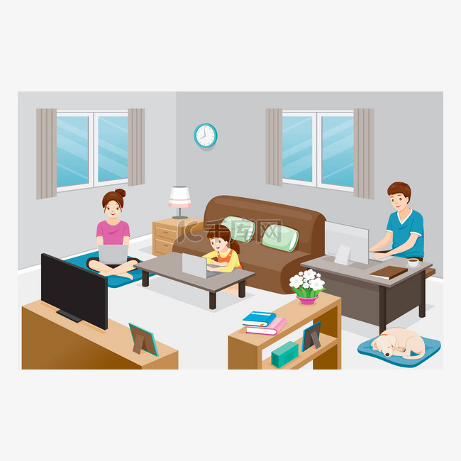 Work From Home, Learn From Home, Shopping At Home, Everyone In Family ...