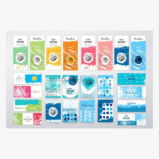Modern cards design template with grungy rough colorful brush strokes素材 ...