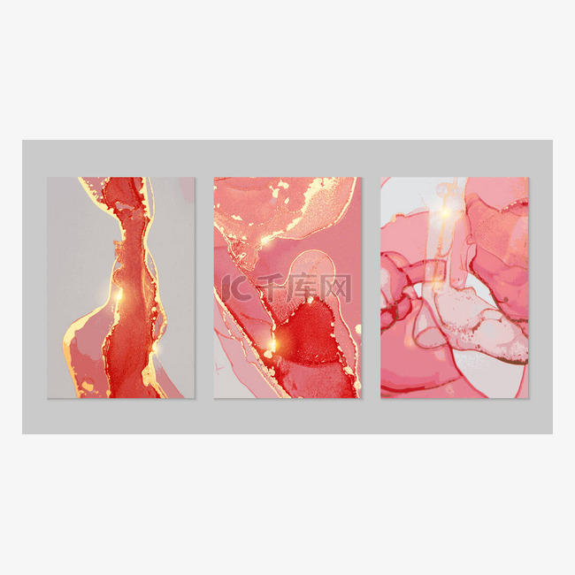 Set of templates for banner, poster design with red and golden marble ...
