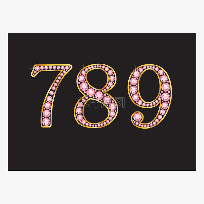 789 Rose Quartz Jeweled Font with Gold Channels素材图片免费下载-千库网