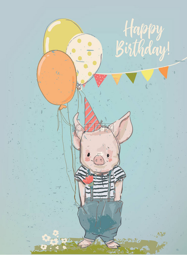 生日卡通小猪素材图片免费下载-千库网