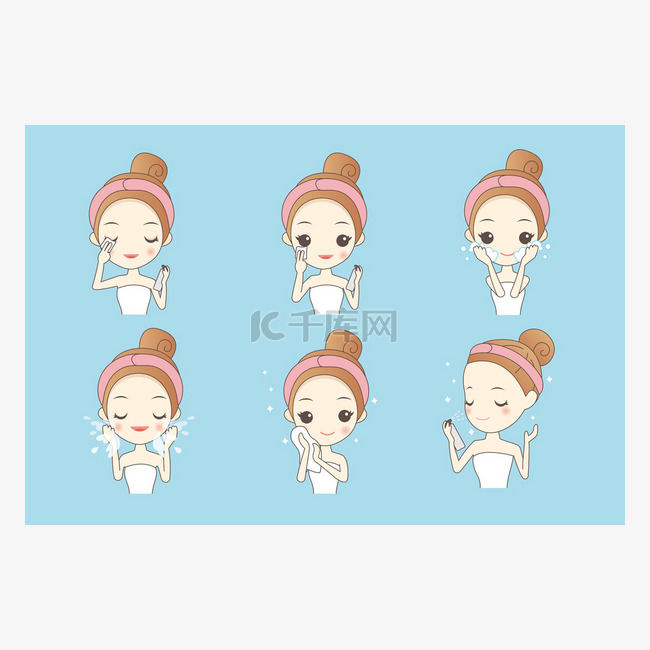 洗脸的卡通女孩素材图片免费下载-千库网