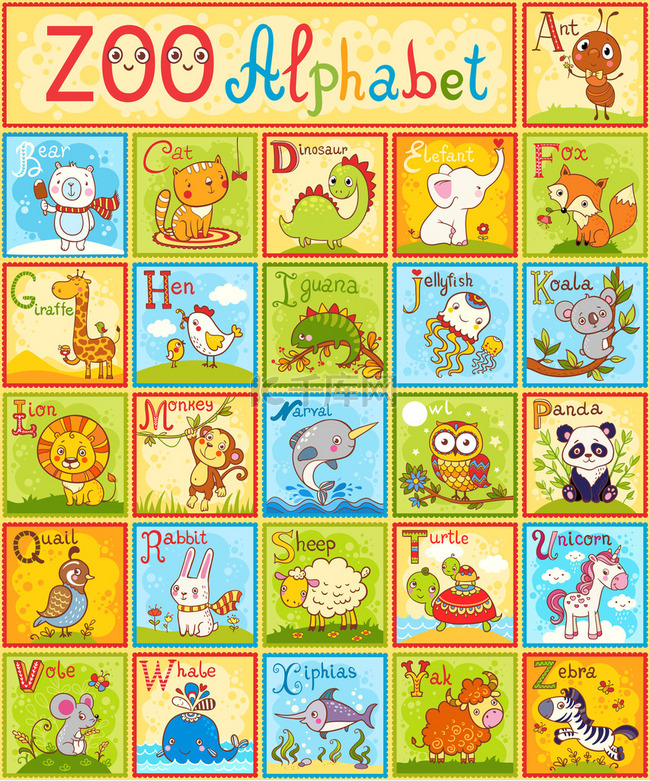 Zoo alphabet design in a colorful style素材图片免费下载-千库网