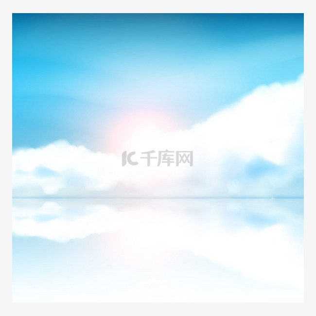 Fantasy Background Blue sky with clouds and sun reflection in water ...