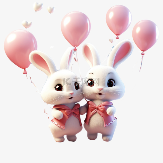 兔子气球可爱卡通元素立体免扣图案素材图片免费下载-千库网