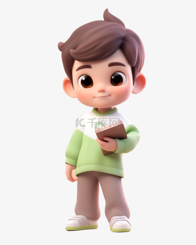 3D立体卡通人物形象可爱小男孩读书4素材图片免费下载-千库网