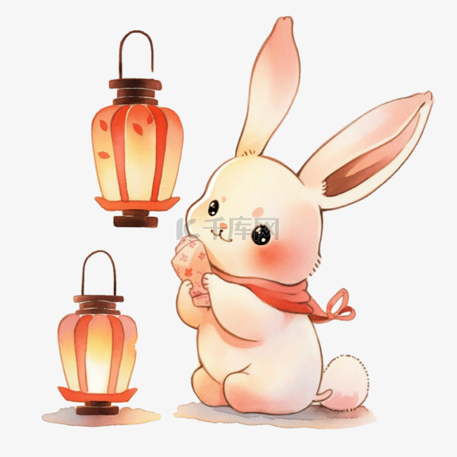卡通手绘中秋节兔子灯笼元素素材图片免费下载-千库网