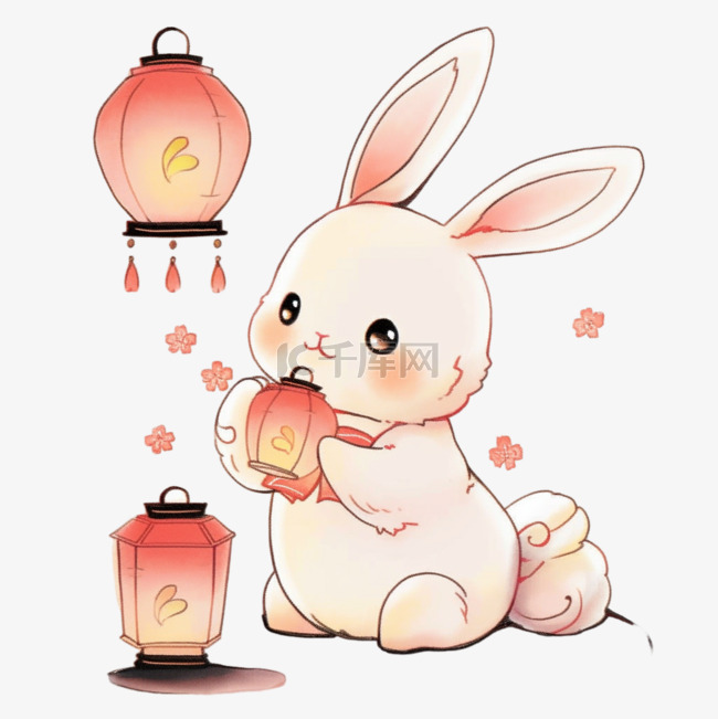 中秋节兔子灯笼卡通元素素材图片免费下载-千库网