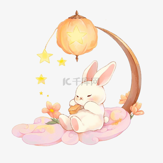 中秋节可爱的兔子卡通手绘月亮元素素材图片免费下载-千库网