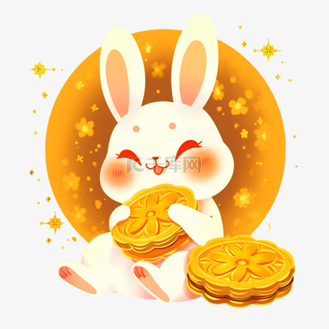 中秋节手绘可爱的兔子吃月饼卡通元素素材图片免费下载-千库网