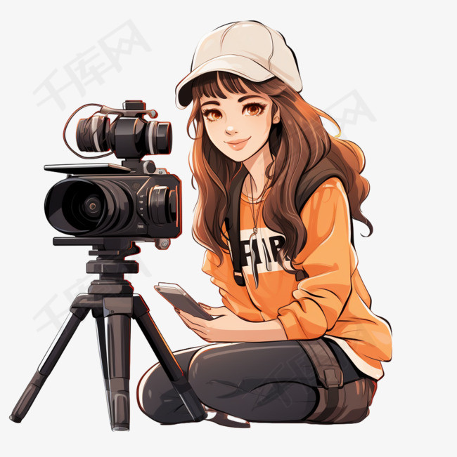 制作 vlog 的少女素材图片免费下载-千库网