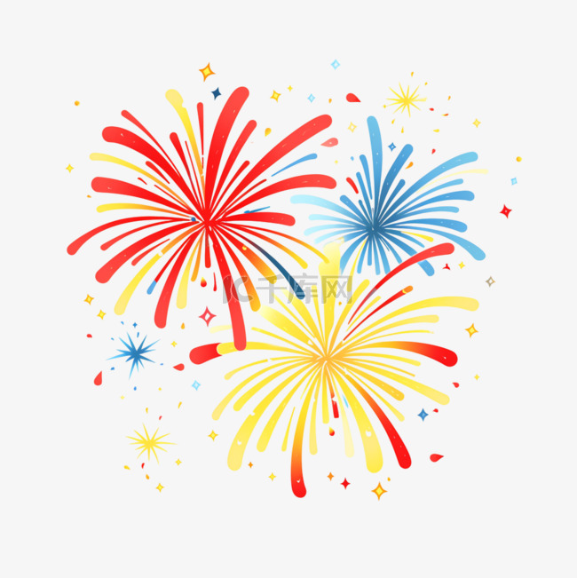 新年手绘元素燃放的烟花卡通素材图片免费下载-千库网