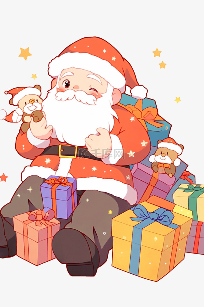 圣诞老人卡通彩色插画元素手绘素材图片免费下载-千库网