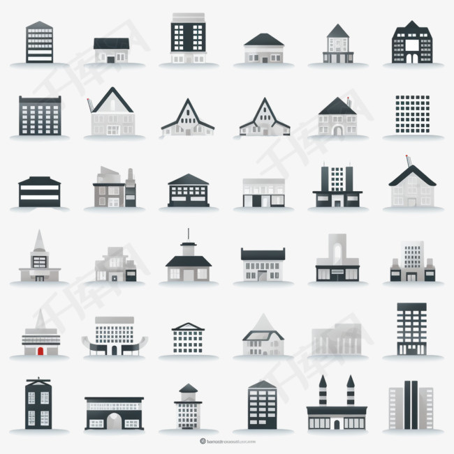 建筑物图标和办公室图标集素材图片免费下载-千库网