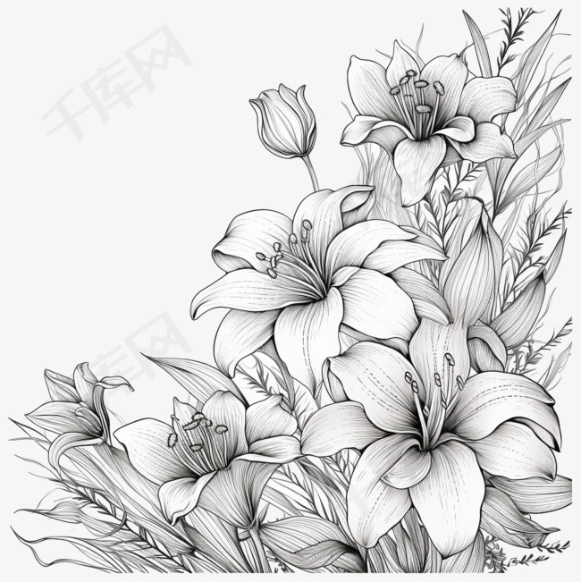 雕刻手绘花卉背景素材图片免费下载-千库网