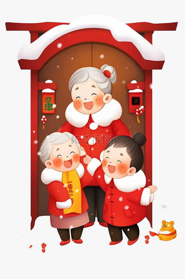 拜年卡通新年手绘元素素材图片免费下载-千库网