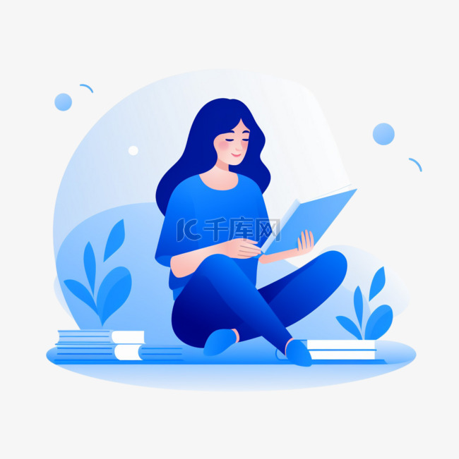卡通阅读女孩免扣元素装饰素材图片免费下载-千库网