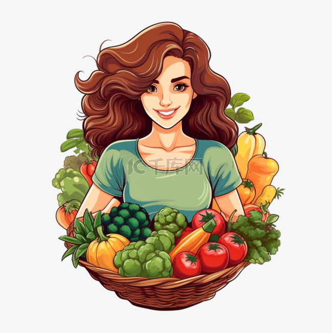 AICG蔬菜女孩元素立体免扣图案素材图片免费下载-千库网