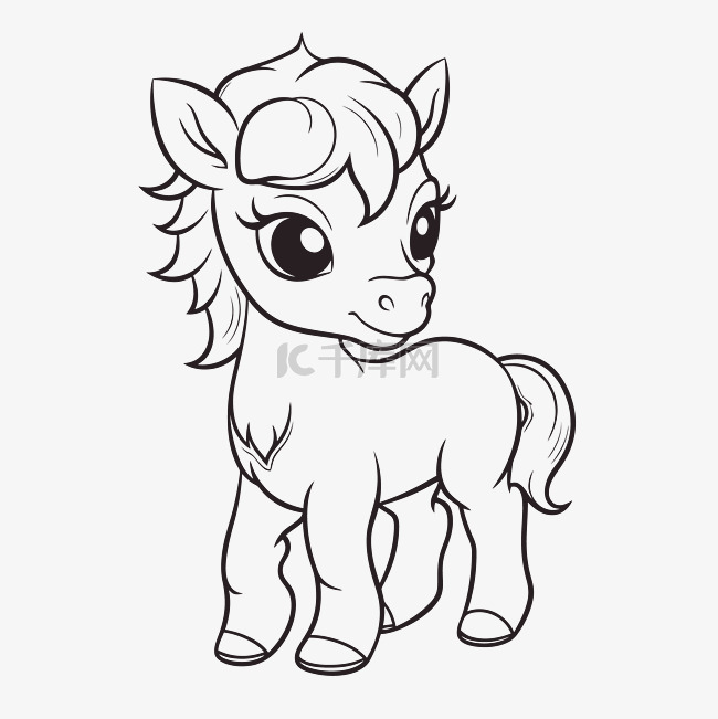 婴儿小马准备着色轮廓素描 向量素材图片免费下载-千库网