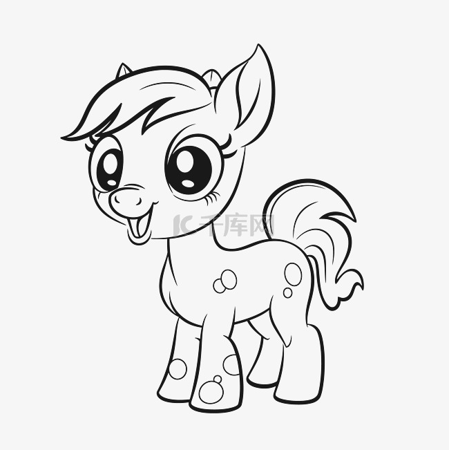 可爱的小马着色页为孩子勾勒素描画 向量素材图片免费下载-千库网