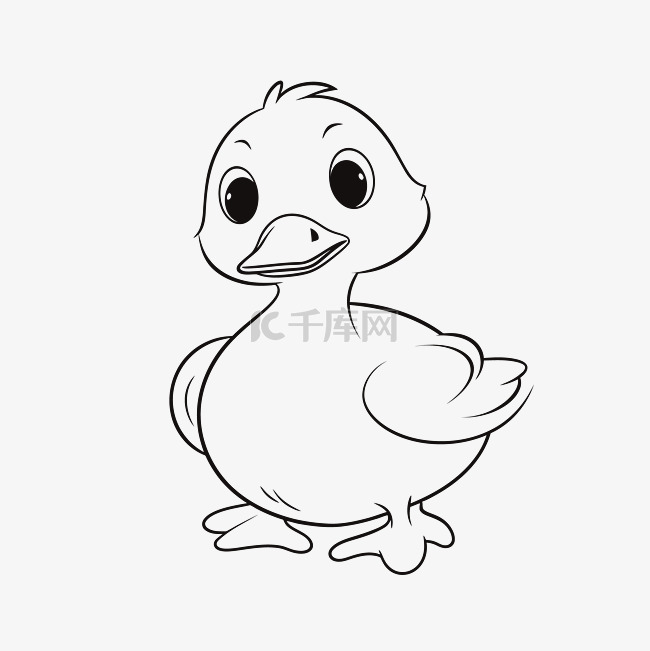 白色背景轮廓草图上的鸭着色页 向量素材图片免费下载-千库网