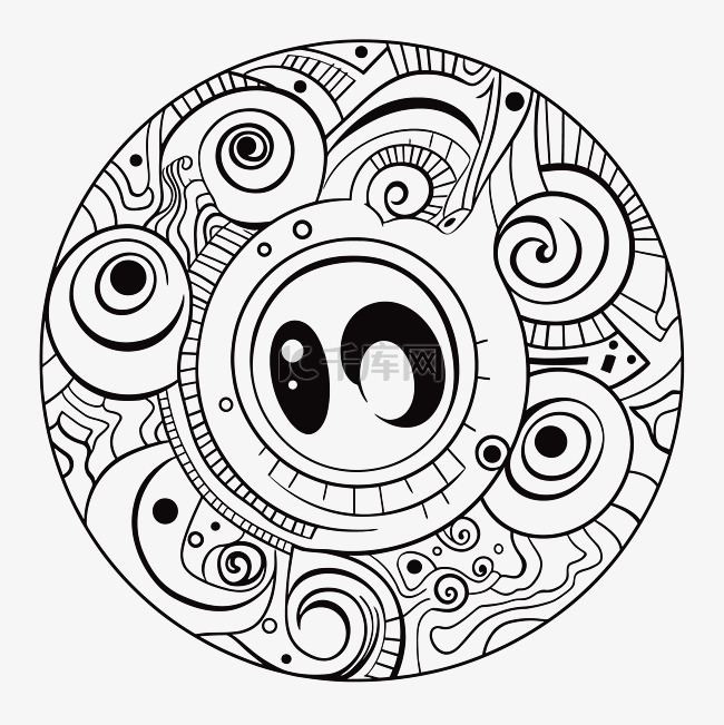 眼睛着色页上有一个圆圈轮廓素描 向量素材图片免费下载-千库网
