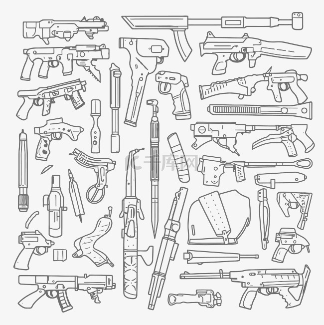 武器轮廓素描简笔画 向量素材图片免费下载-千库网