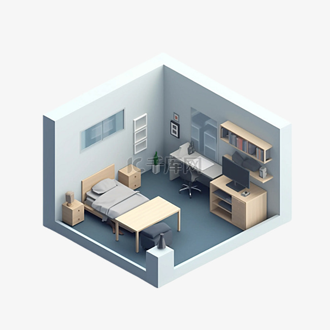 3d房间模型简单的装修素材图片免费下载-千库网