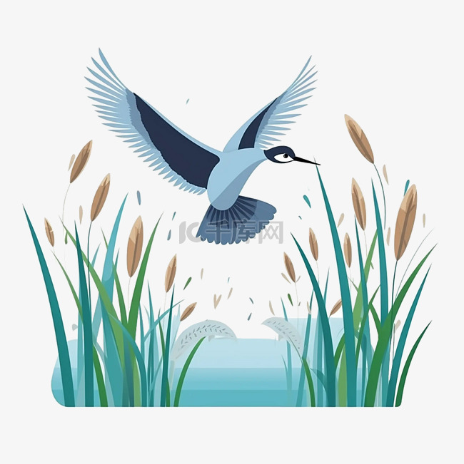 候鸟日蓝色芦苇鸟素材图片免费下载-千库网